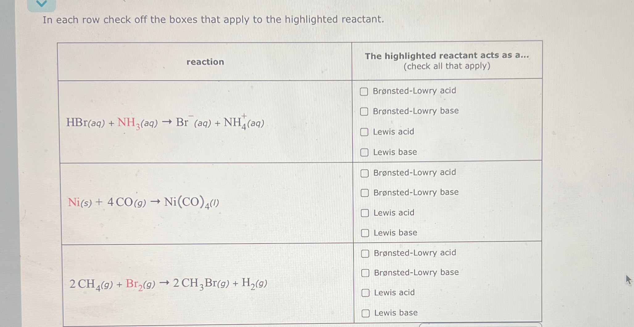 Solved In each row check off the boxes that apply to the | Chegg.com