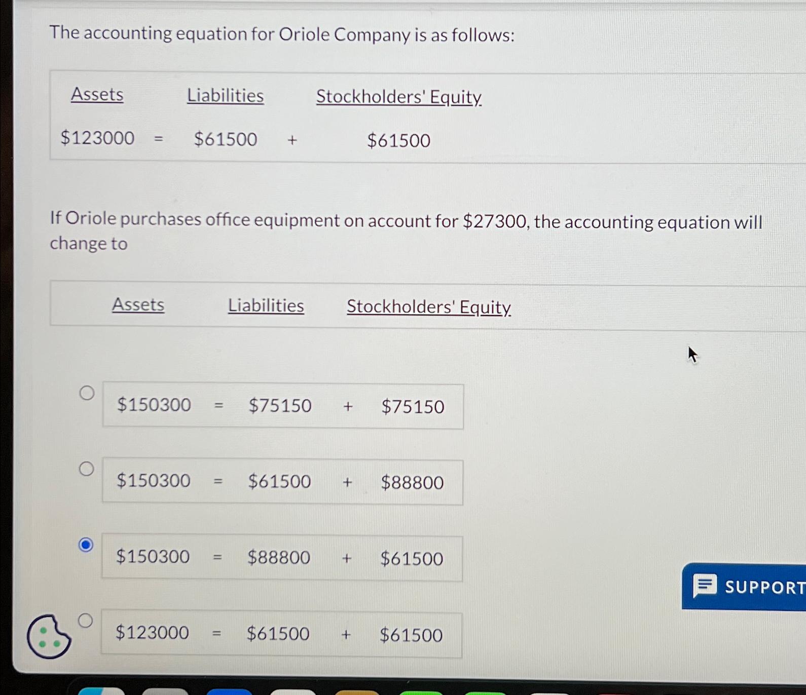 Solved The accounting equation for Oriole Company is as | Chegg.com