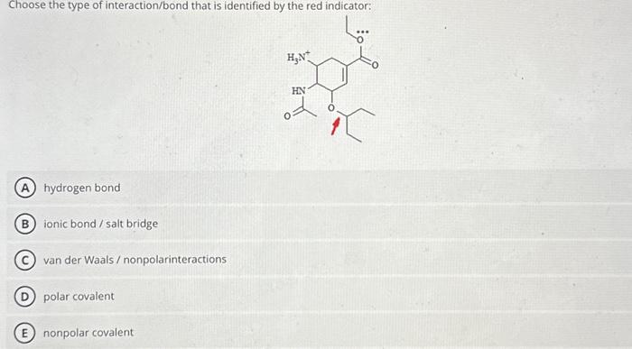 Solved hydrogen bond ionic bond / salt bridge van der Waals | Chegg.com