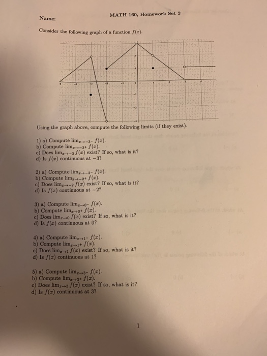 Solved MATH 160, Homework Set 2 Name: Consider the following | Chegg.com