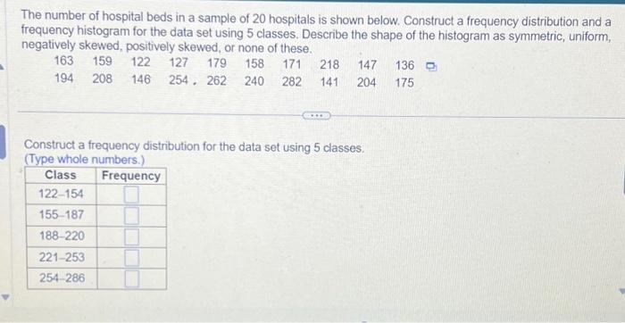 Solved The number of hospital beds in a sample of 20 | Chegg.com