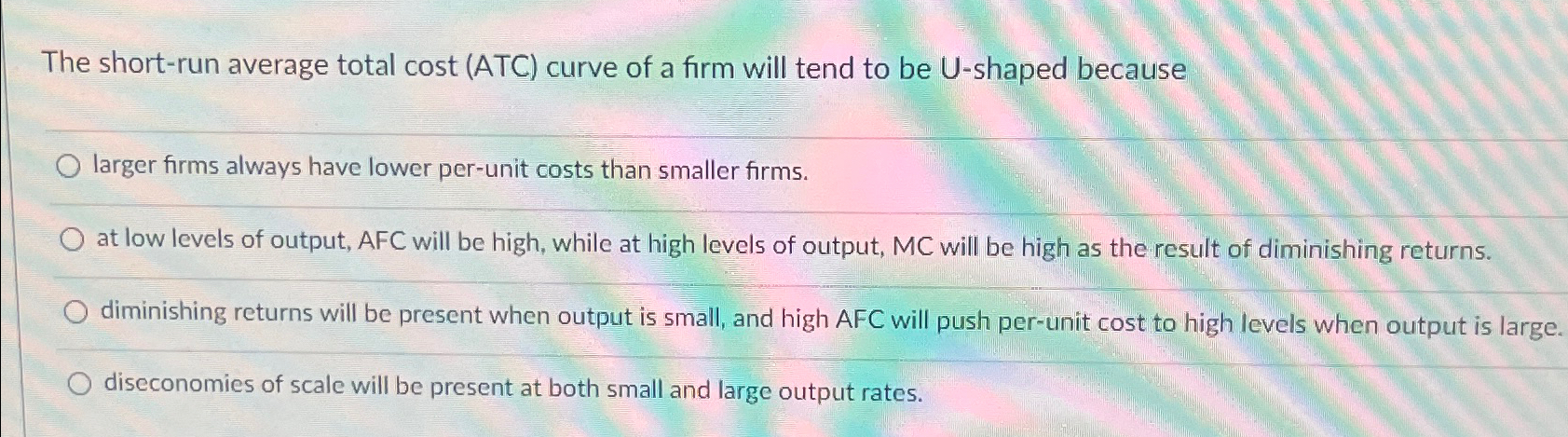 Solved The short-run average total cost (ATC) ﻿curve of a | Chegg.com