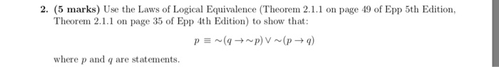 Solved 2. (5 marks) Use the Laws of Logical Equivalence | Chegg.com