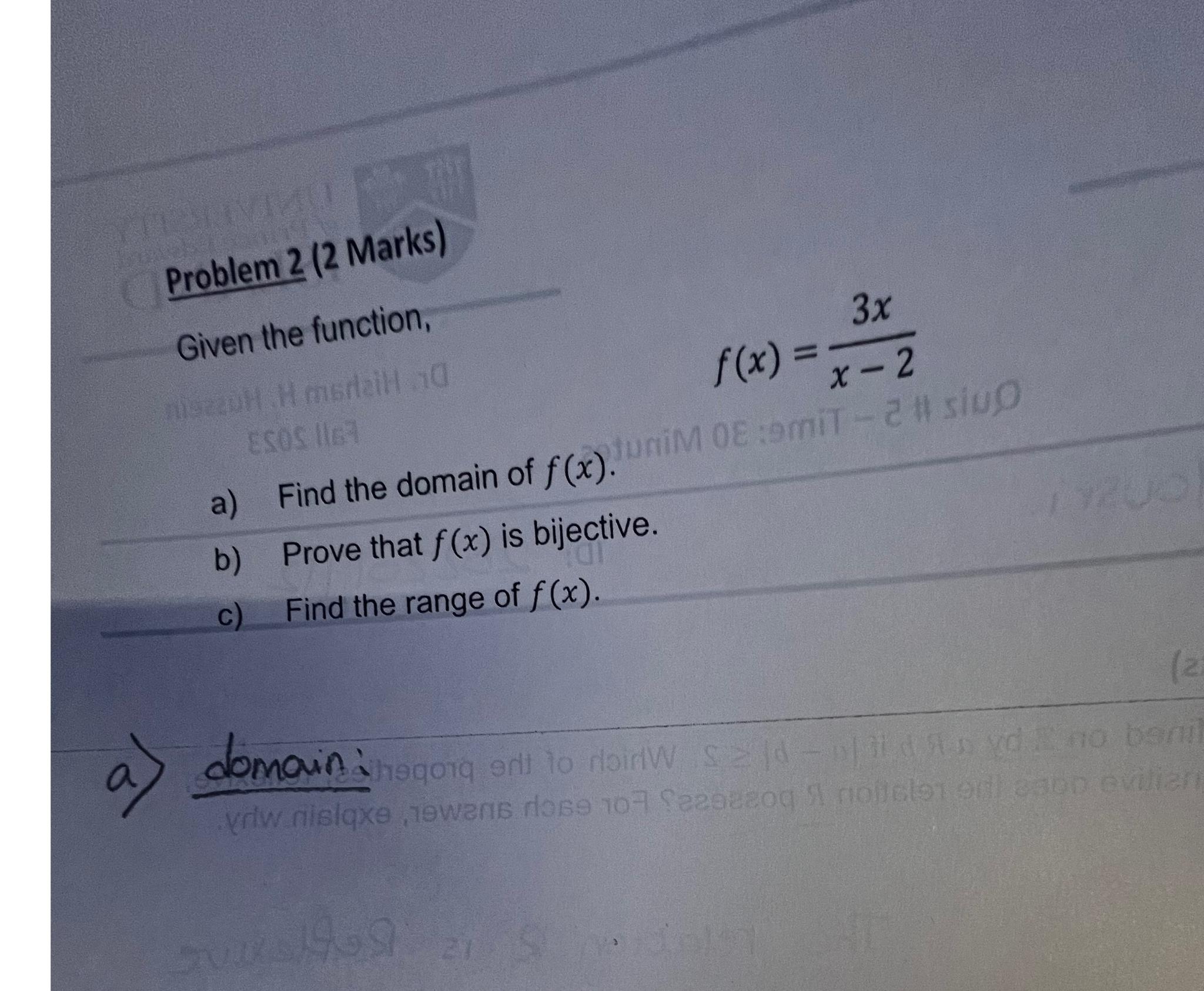 Solved Problem 2 (2 ﻿Marks)Given the function,f(x)=3xx-2a) | Chegg.com