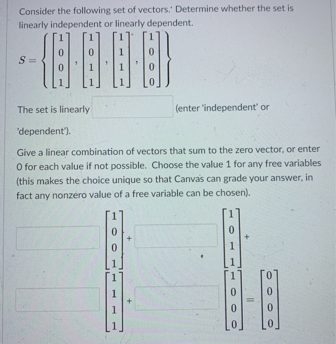 Solved Consider the following set of vectors. Determine | Chegg.com