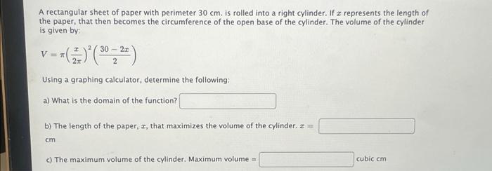 Solved A rectangular sheet of paper with perimeter 30 cm. is | Chegg.com