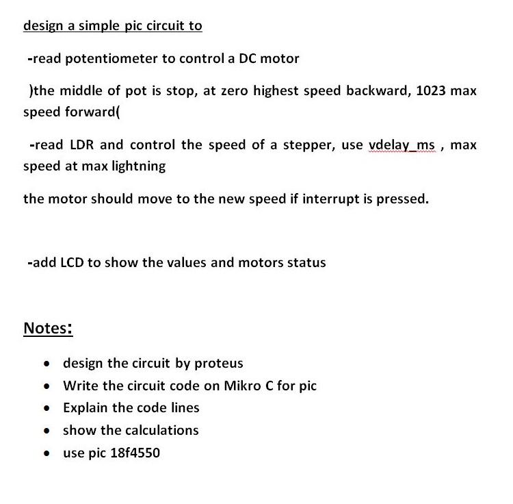 design a simple pic circuit to -read potentiometer to | Chegg.com