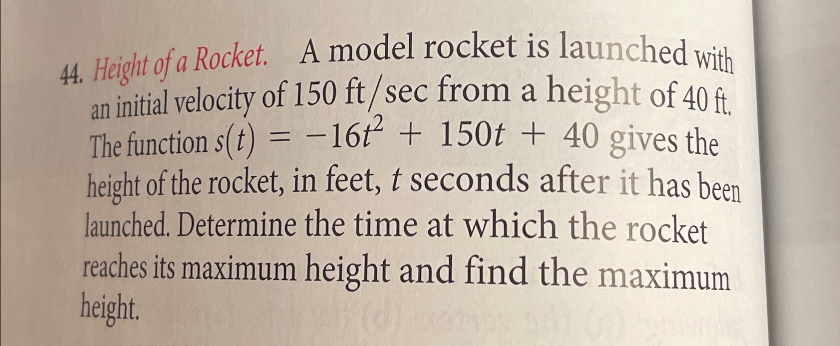 Solved Height of a Rocket. A model rocket is launched with | Chegg.com