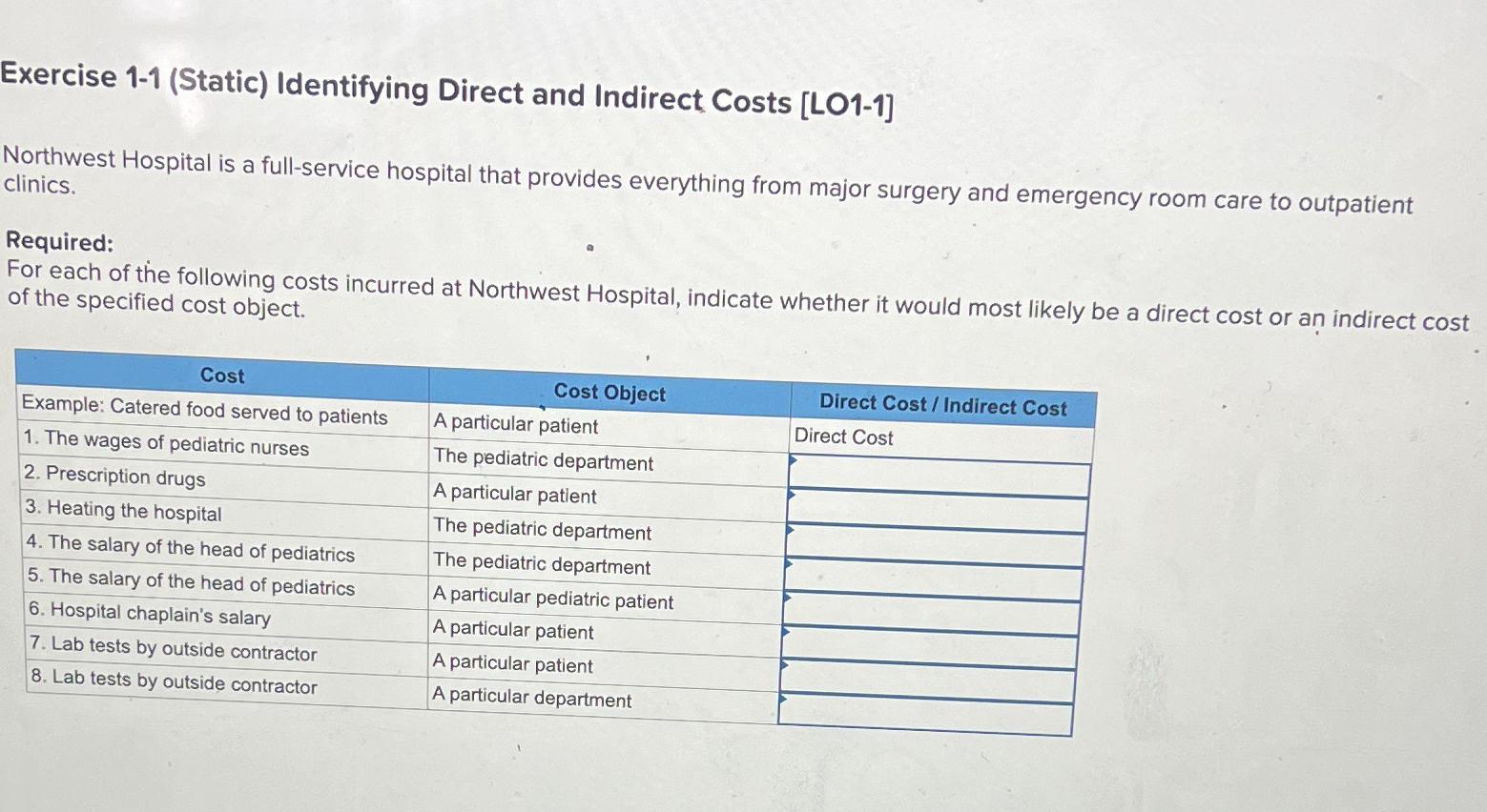 Solved Exercise 1-1 (Static) ﻿Identifying Direct and | Chegg.com