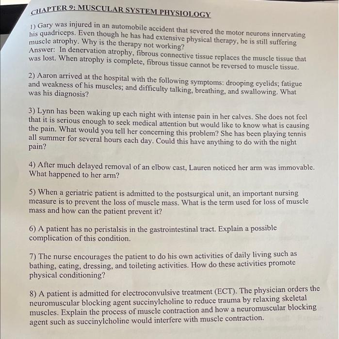 Solved CHAPTER 9: MUSCULAR SYSTEM PHYSIOLOGY 1) Gary was | Chegg.com