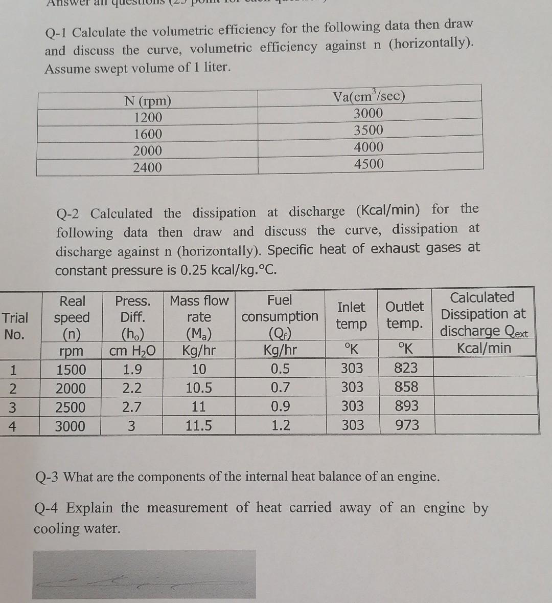 Solved Wегат Q-1 Calculate the volumetric efficiency for the | Chegg.com