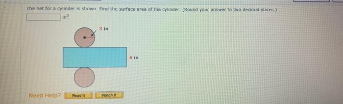 Solved The net for a cylinder is shown. Find the surface | Chegg.com
