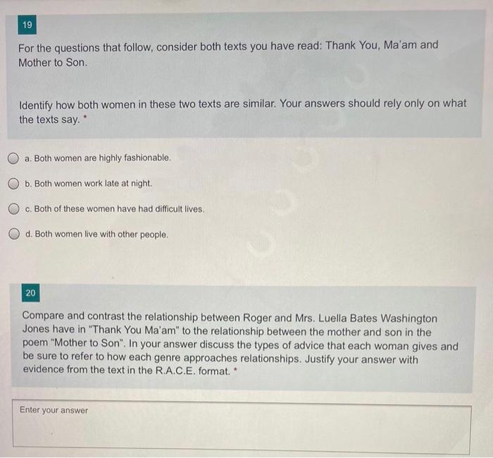 Solved Mother to Son By Langston Hughes 1922 1 Well, son, | Chegg.com