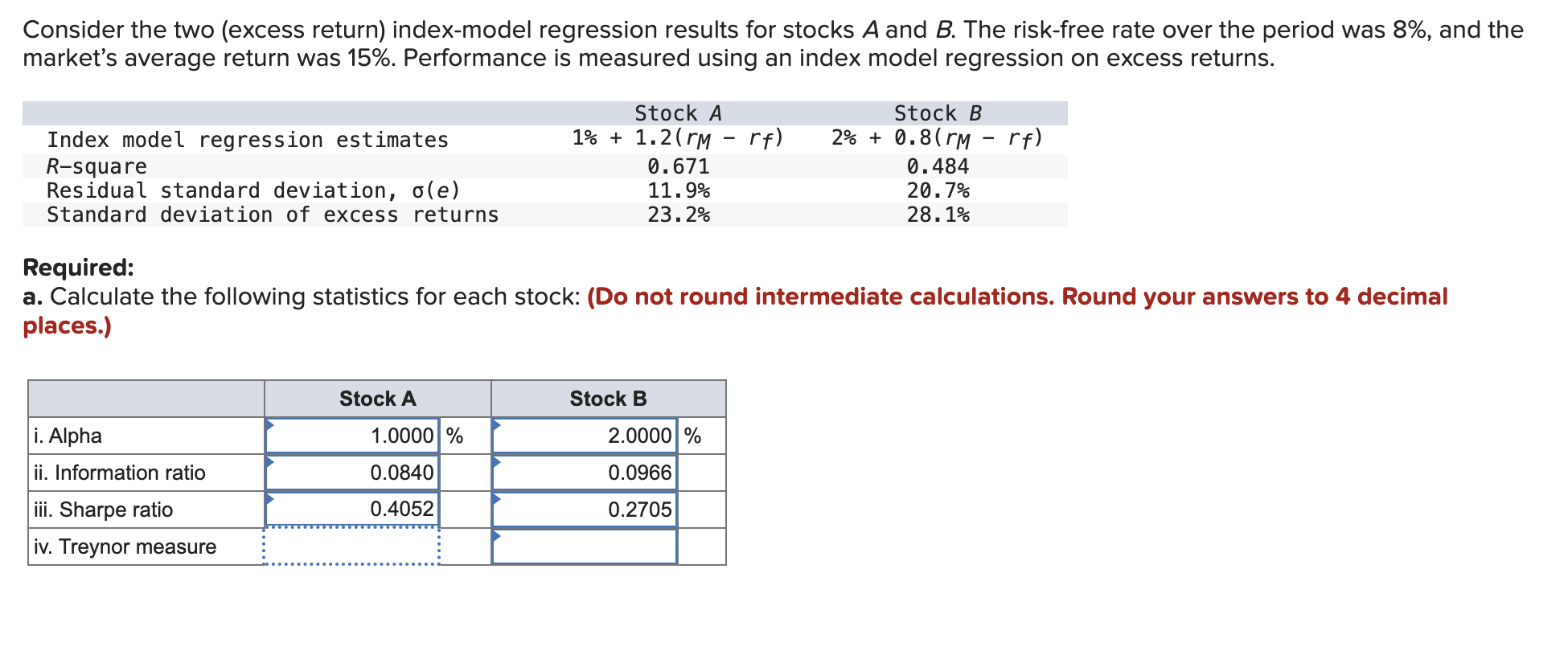Solved Consider the two (excess return) ﻿index-model | Chegg.com
