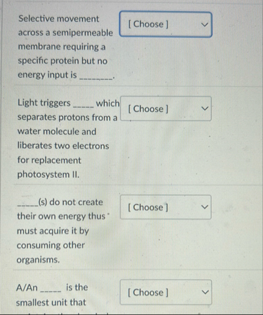 Solved Selective movement across a semipermeable ﻿membrane | Chegg.com