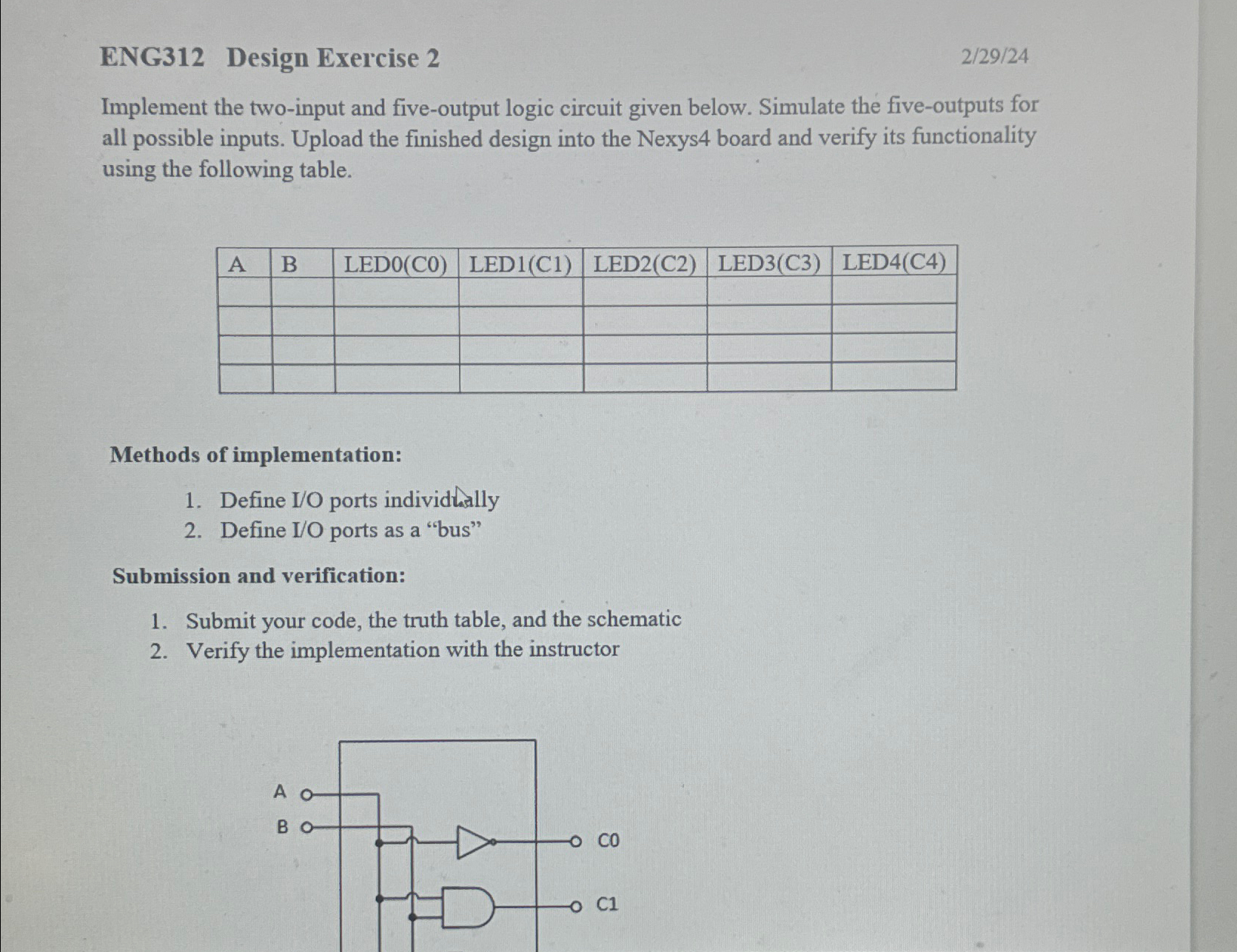 ENG312 ﻿Design Exercise 2229?24Implement the | Chegg.com