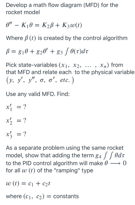 Develop a math flow diagram (MFD) for the rocket | Chegg.com