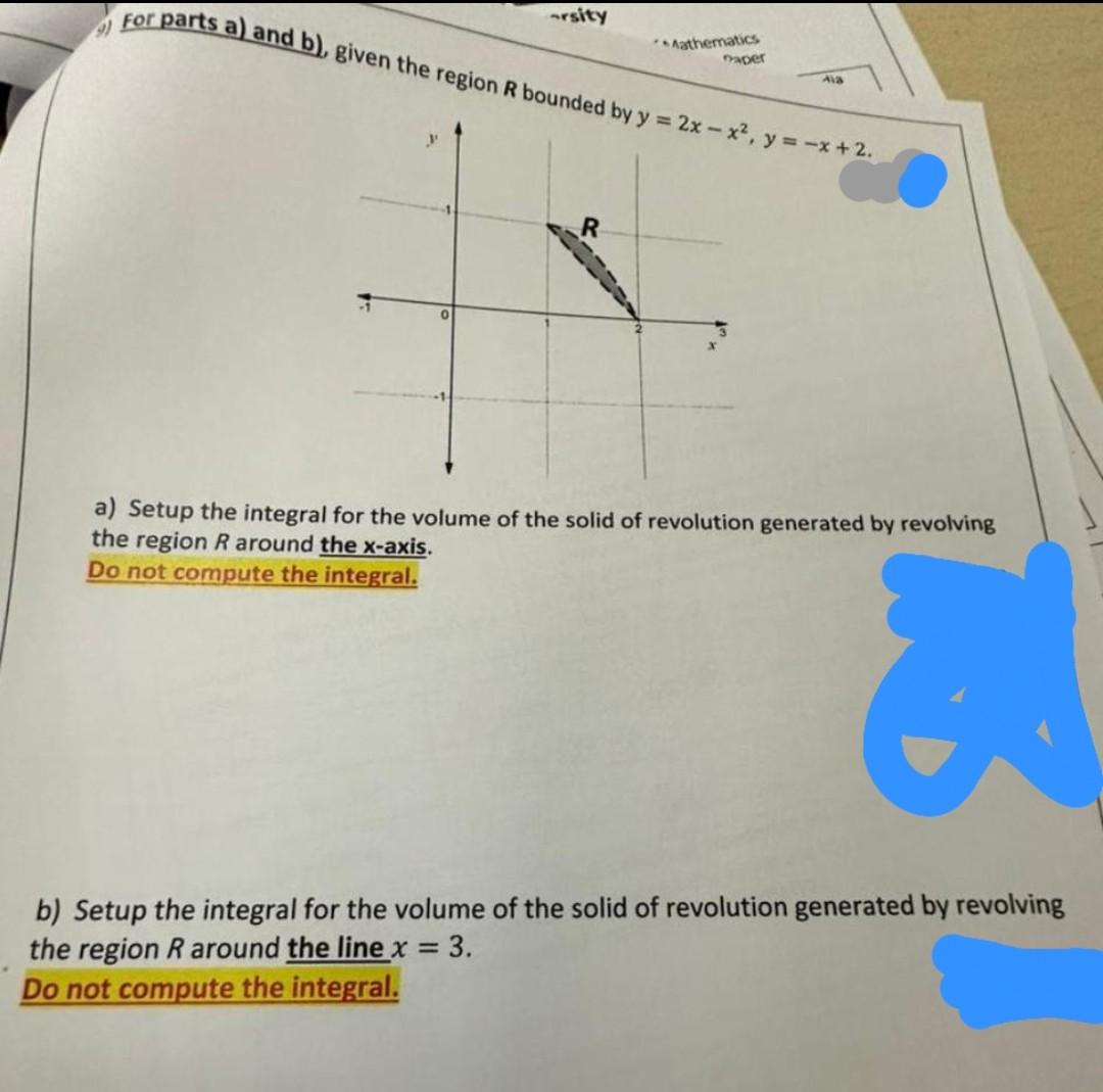 Solved a) Setup the integral for the volume of the solid of | Chegg.com