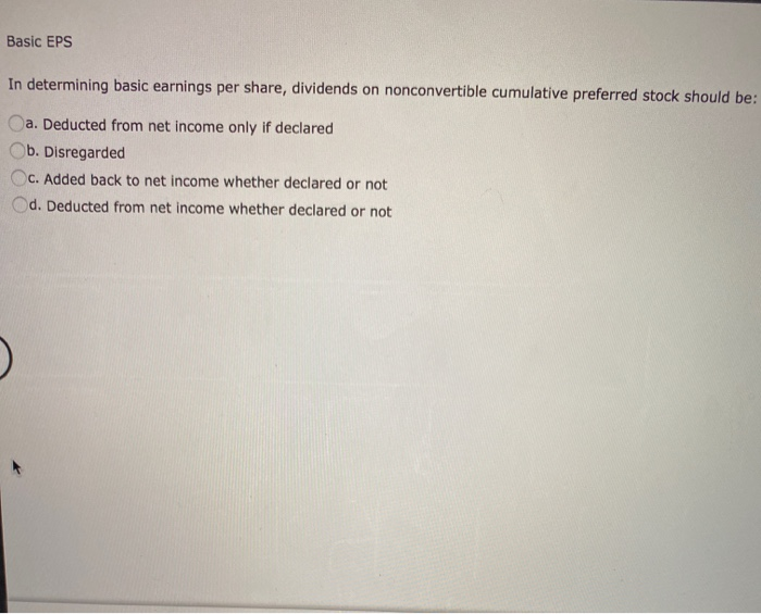 Solved Basic EPS In determining basic earnings per share, | Chegg.com