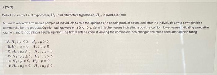 Solved Select the correct null hypothesis, H0, and | Chegg.com