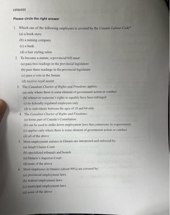 Solved 1. Which one of the following employers is covered by | Chegg.com