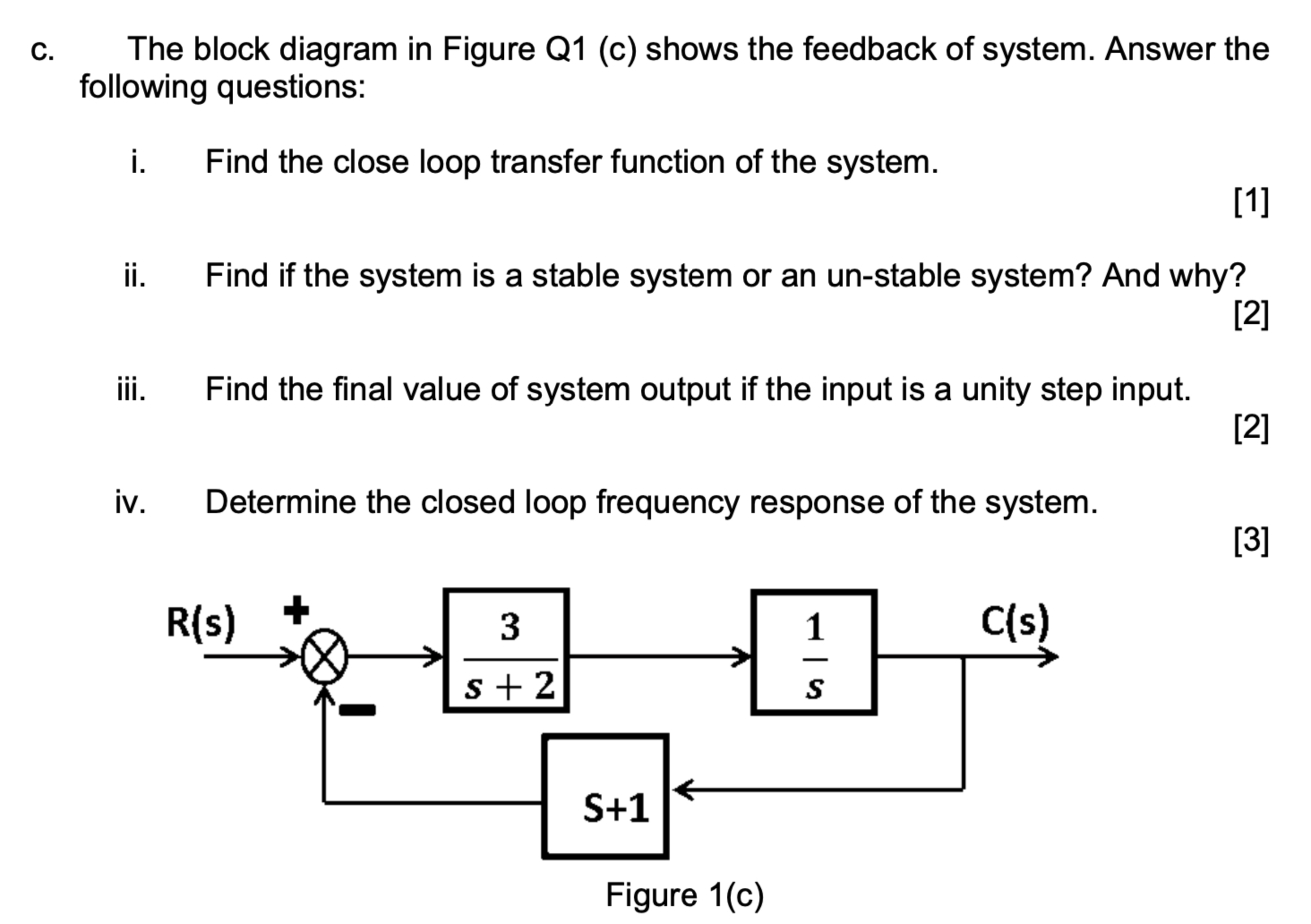Solved c. ﻿The block diagram in Figure Q1 (c) ﻿shows the | Chegg.com