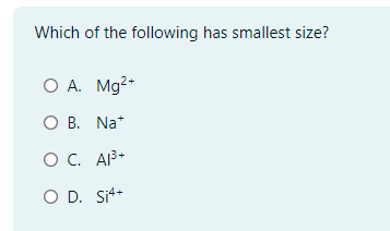 Solved Which of ﻿the following has smallest | Chegg.com