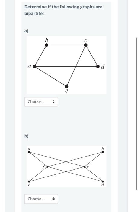 Solved Determine if the following graphs are bipartite: a) b | Chegg.com