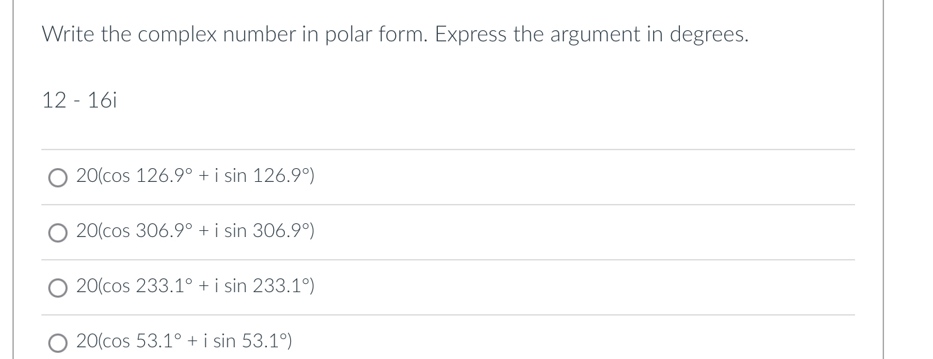 Solved Write the complex number in polar form. Express the | Chegg.com