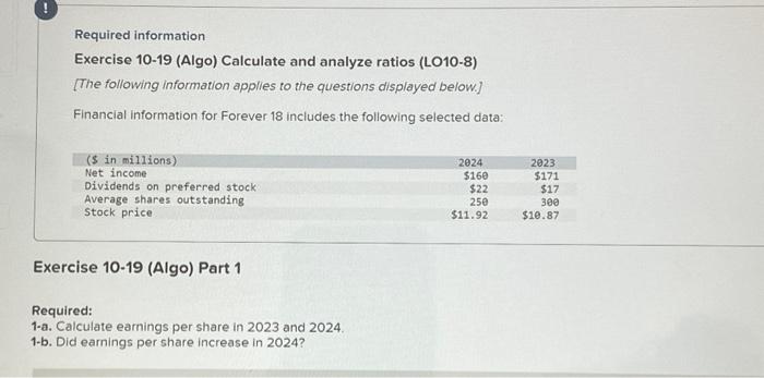 Solved Required information Exercise 10-19 (Algo) Calculate | Chegg.com