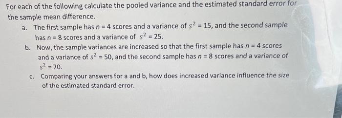 Solved For each of the following calculate the pooled | Chegg.com