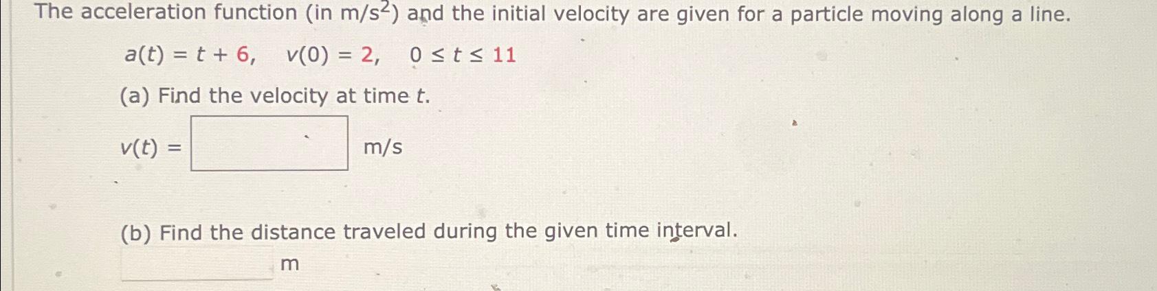 Solved The acceleration function (in ms2 ) ﻿and the initial | Chegg.com