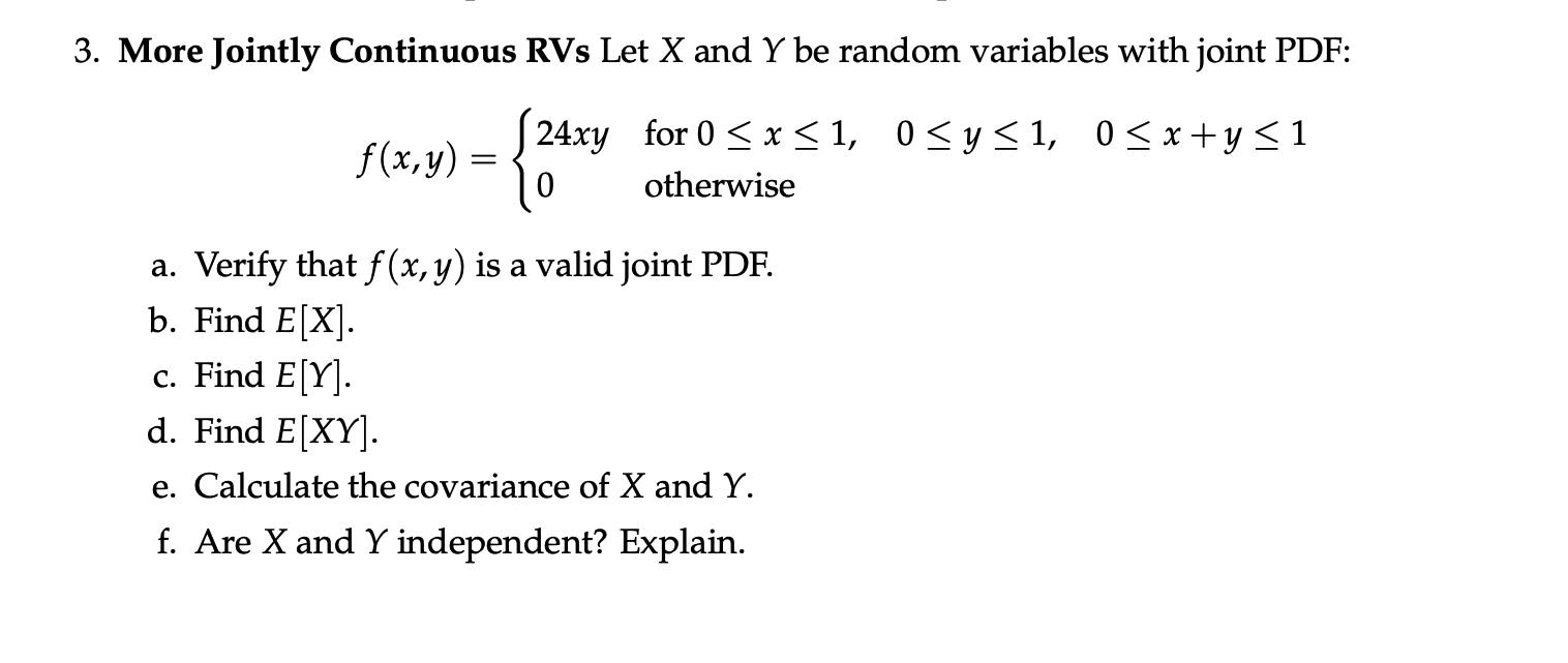 Solved More Jointly Continuous RVs Let x ﻿and Y ﻿be random | Chegg.com
