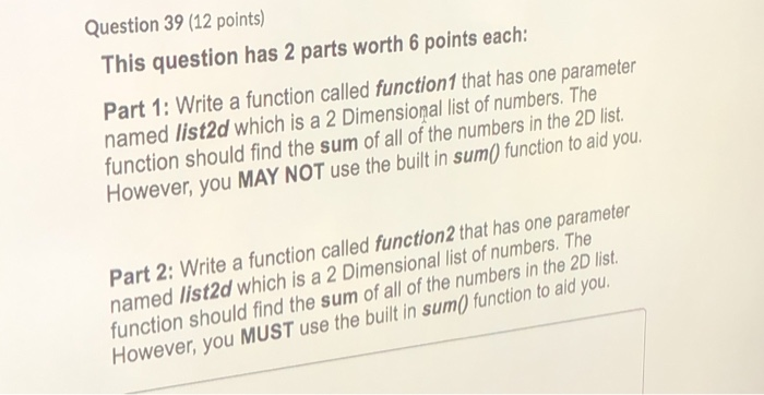 Solved Question 39 (12 points) This question has 2 parts | Chegg.com