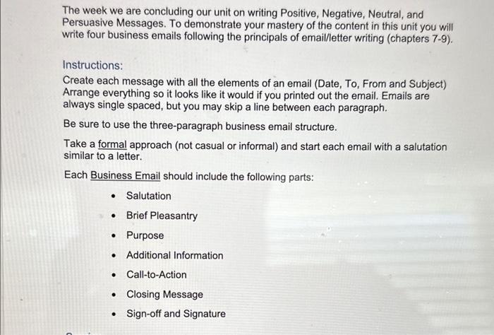 The week we are concluding our unit on writing | Chegg.com