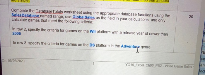 dll data 20 Complete the Database Totals worksheet using the ...