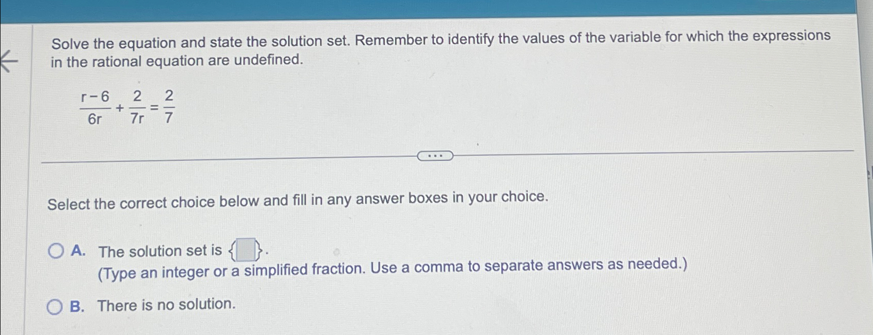 Solved Solve the equation and state the solution set. | Chegg.com