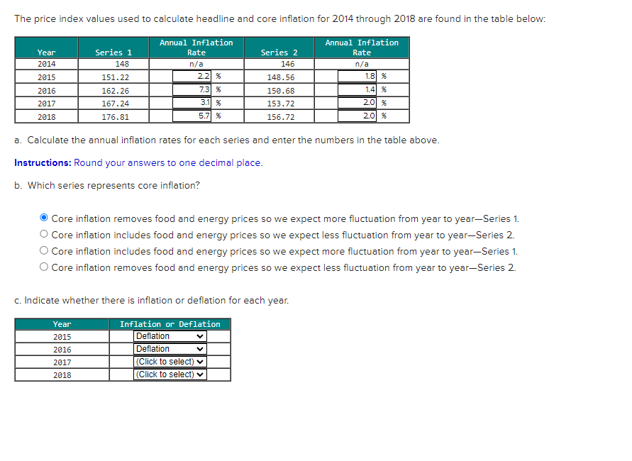 Solved The price index values used to calculate headline and | Chegg.com