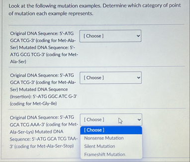 Solved Look at the following mutation examples. Determine | Chegg.com
