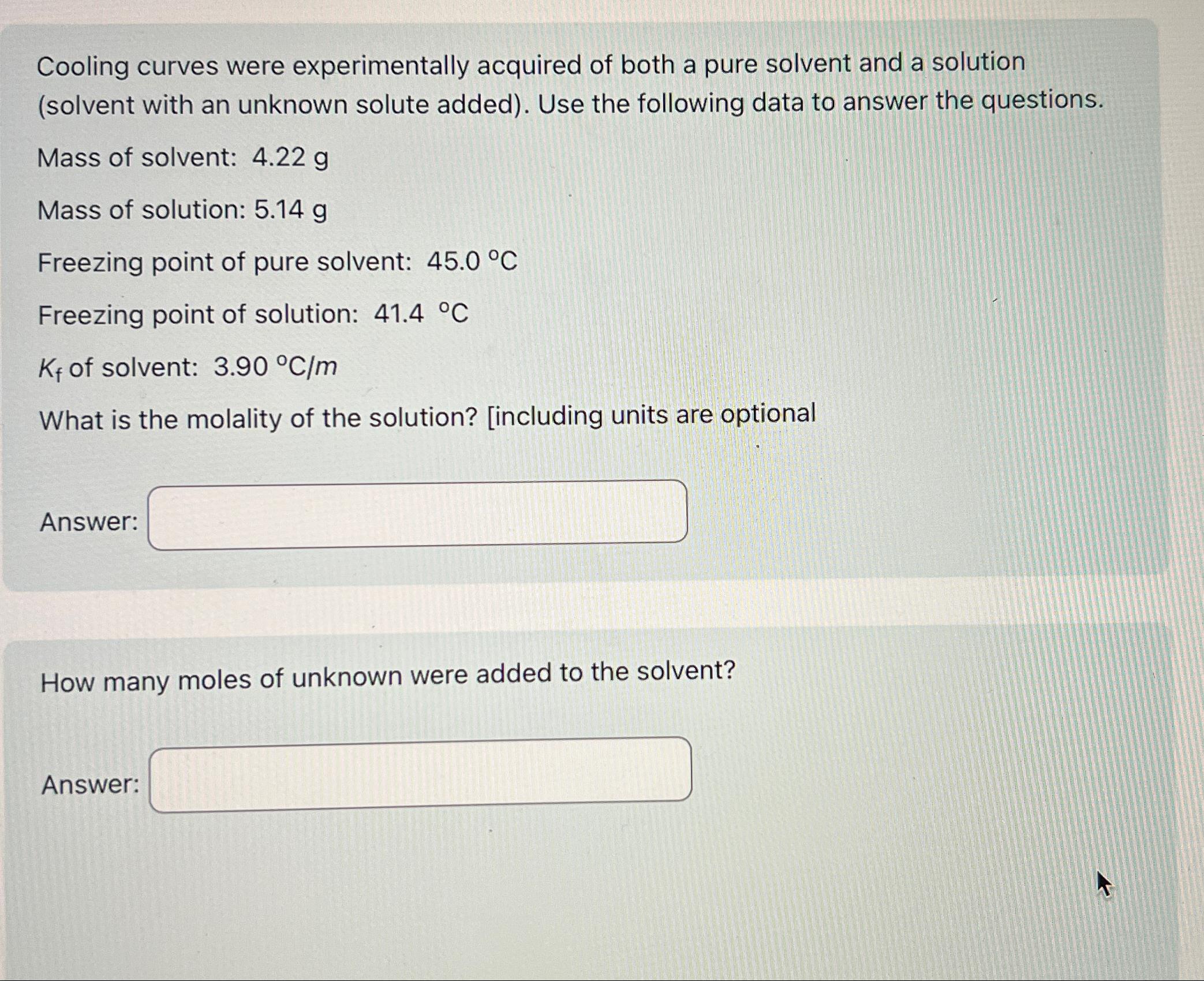 Solved Cooling curves were experimentally acquired of both a | Chegg.com