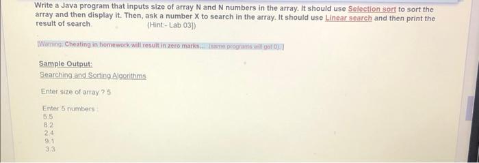 Solved Write A Java Program That Inputs Size Of Array N And
