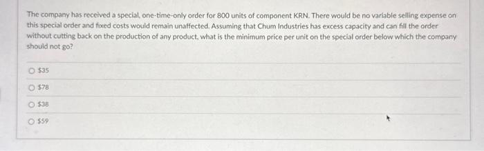 Solved Chum Industries manufactures a component for | Chegg.com