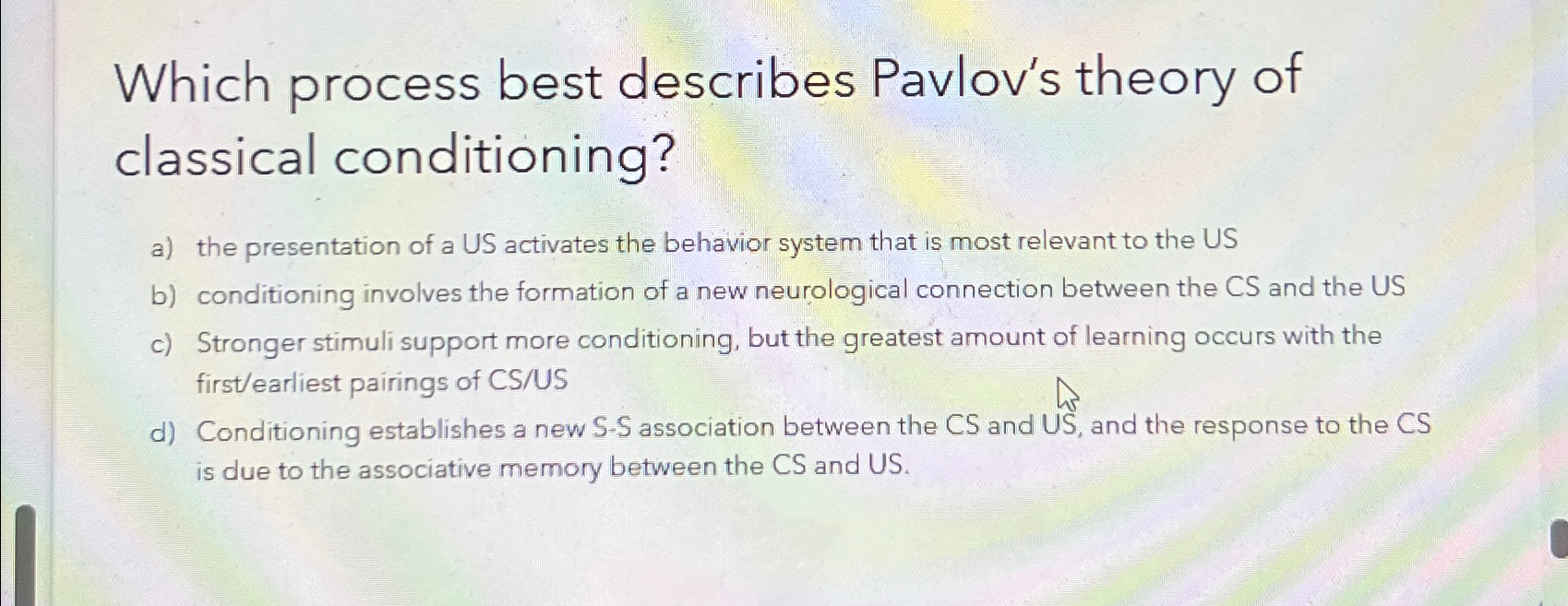 Solved Which process best describes Pavlov's theory of | Chegg.com