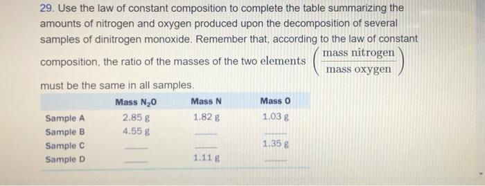 Solved 29. Use the law of constant composition to complete | Chegg.com