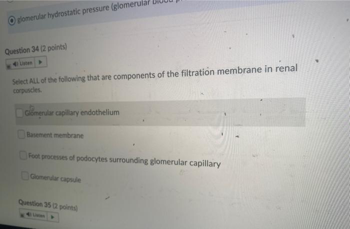 Solved O glomerular hydrostatic pressure (glomerula Question | Chegg.com