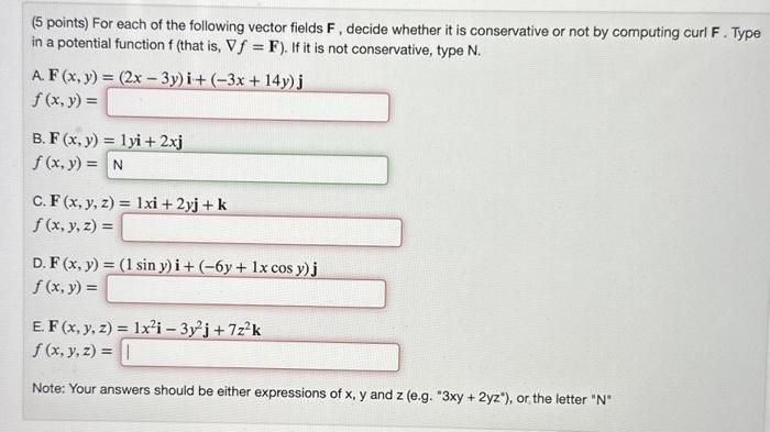 Solved (5 points) For each of the following vector fields F, | Chegg.com