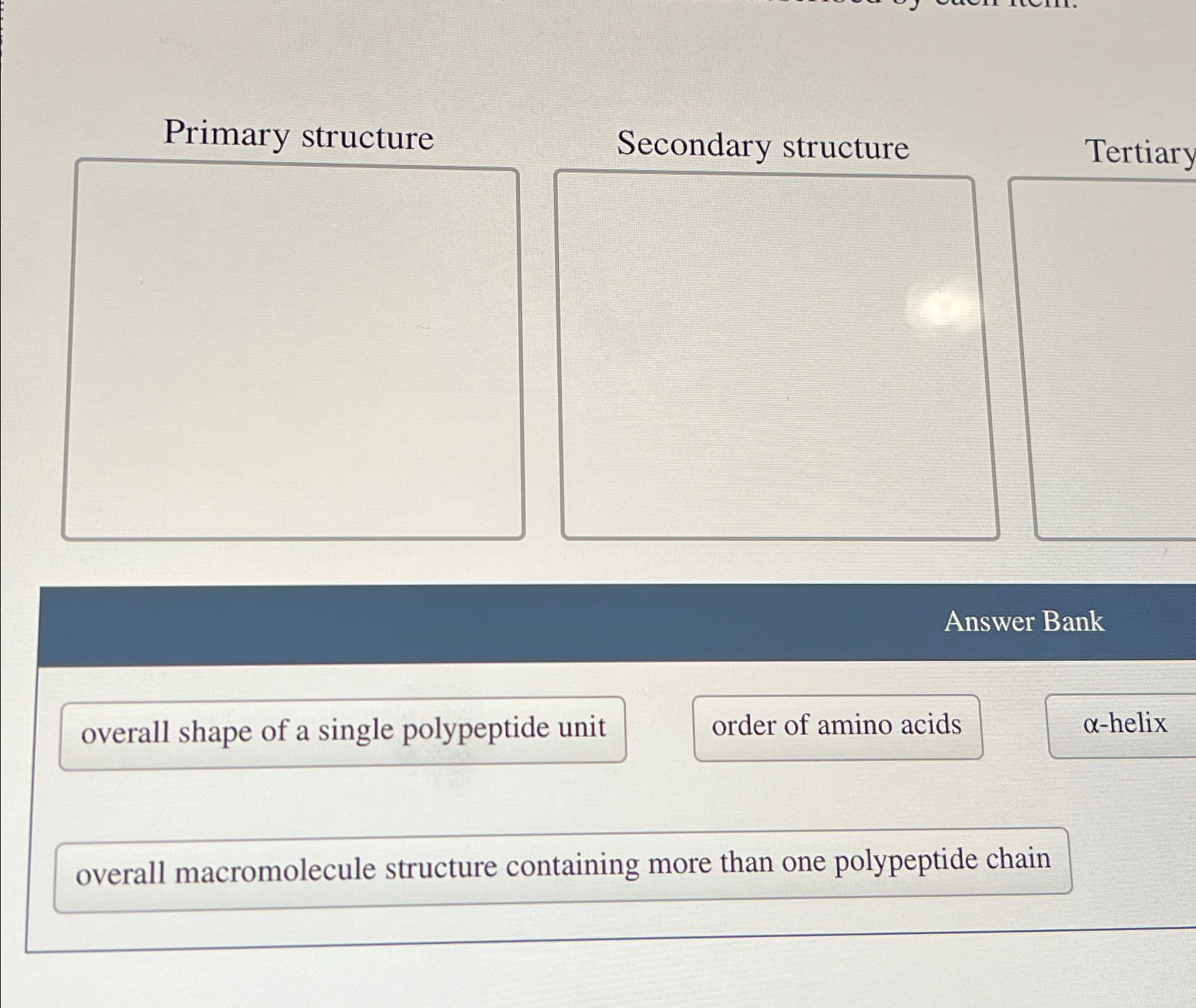 Solved Secondary structureTertiaryAnswer Bankoverall shape | Chegg.com