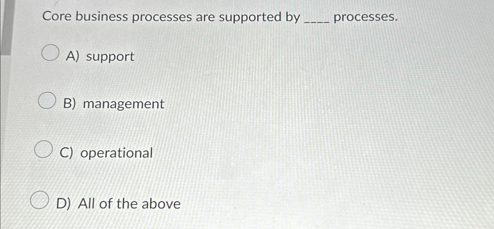 Solved Core business processes are supported by processes.A) | Chegg.com