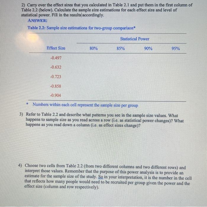 2) Carry over the effect sizes that you calculated in | Chegg.com