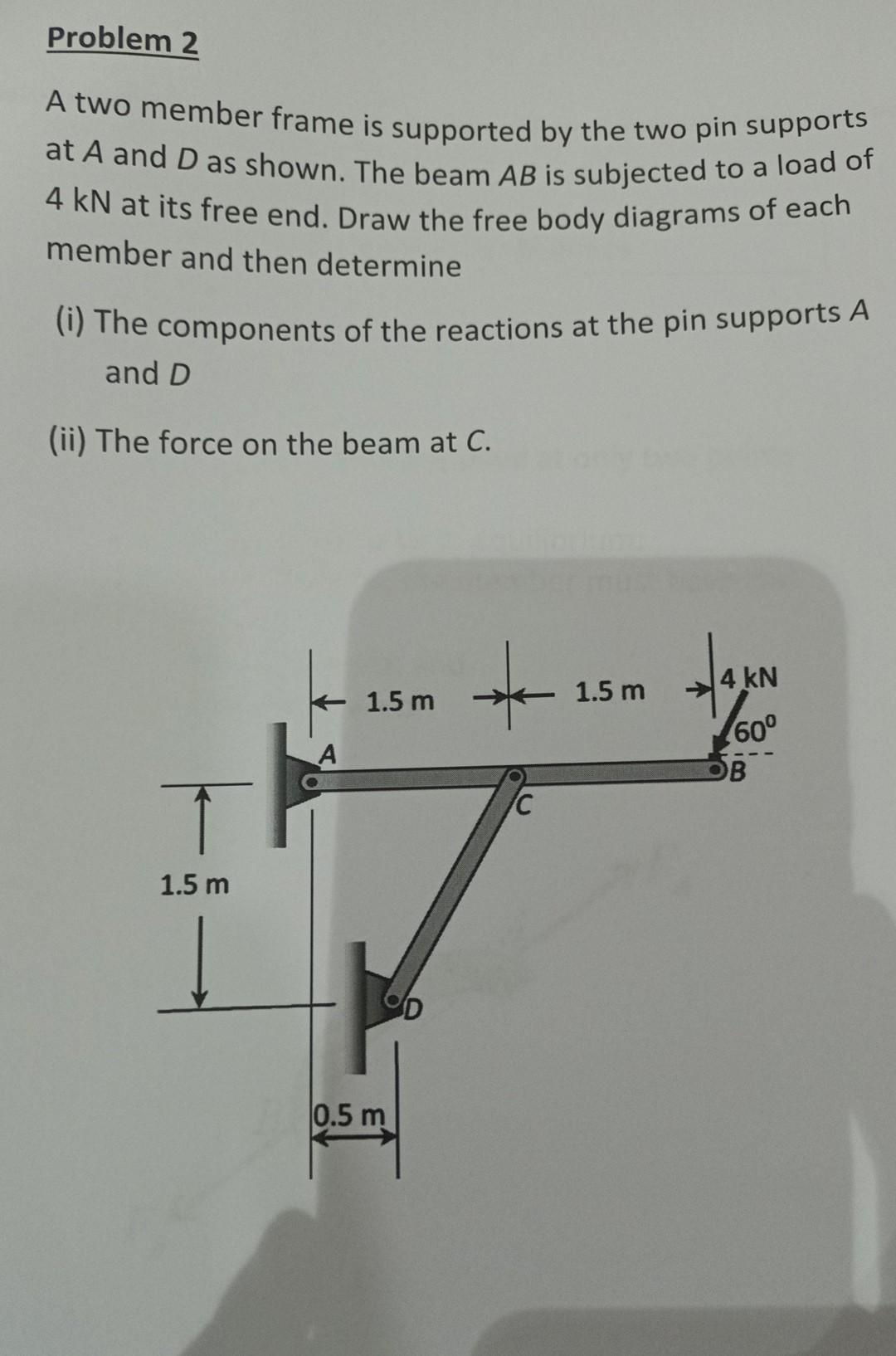 Solved Problem 2 A two member frame is supported by the two | Chegg.com